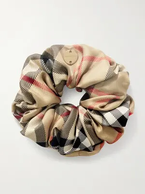Burberry Checked Silk Scrunchie - Neutrals