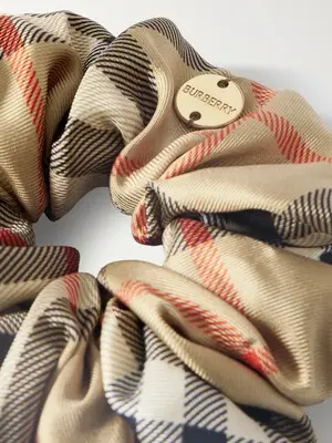 Burberry Checked Silk Scrunchie - Neutrals
