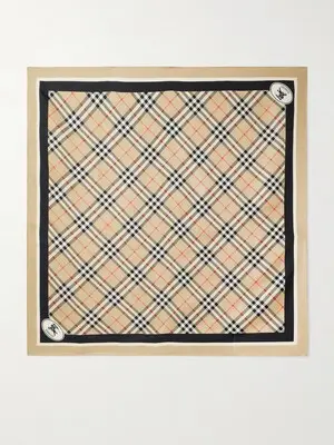 Burberry Checked Silk-twill Scarf Neutrals