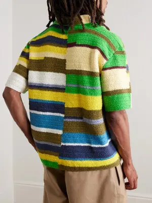 THE ELDER STATESMAN Striped Crocheted Organic Cotton Shirt
