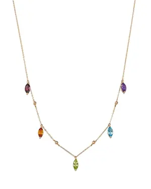 Bloomingdale'S 14k Yellow Multi-drop Necklace With Semi-precious Stones And Diamonds - Gold