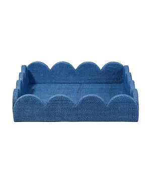 JAMIE YOUNG CO. Wonderland Scalloped Small Decorative Raffia Tray - Indigo