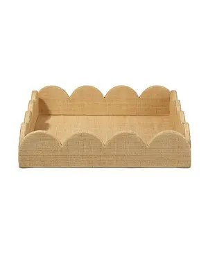 JAMIE YOUNG CO. Wonderland Scalloped Small Decorative Raffia Tray - Natural