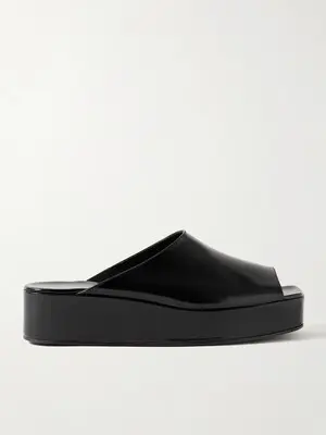 THE ROW Emi Flatform Glossed-leather Platform Slides