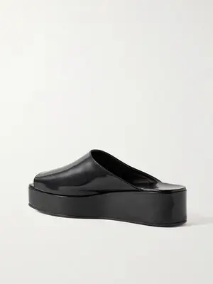 THE ROW Emi Flatform Glossed-leather Platform Slides