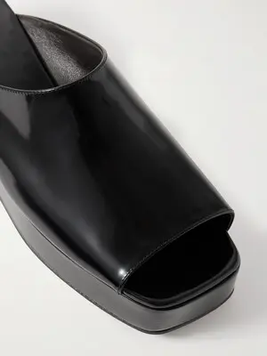 THE ROW Emi Flatform Glossed-leather Platform Slides