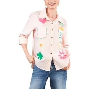BILLY T Embroidered Graphic Button-up Shirt - Blush
