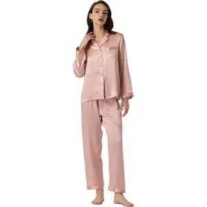 SILKSILKY Silk Button Up Collared Pajama Set Pink