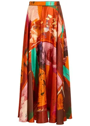 ROKSANDA Printed Satin Midi Skirt - Multi Print