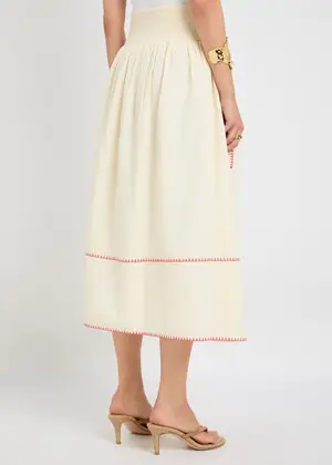 NEVER FULLY DRESSED Pollenca Embroidered Cotton Midi Skirt