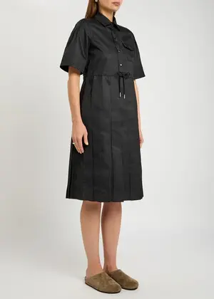 Moncler Pleated Cotton-blend Midi Shirt Dress