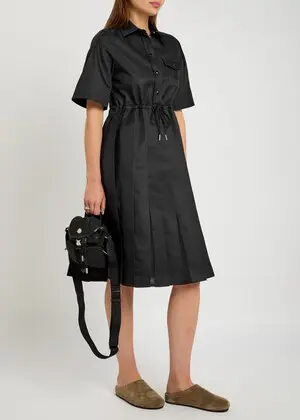 Moncler Pleated Cotton-blend Midi Shirt Dress