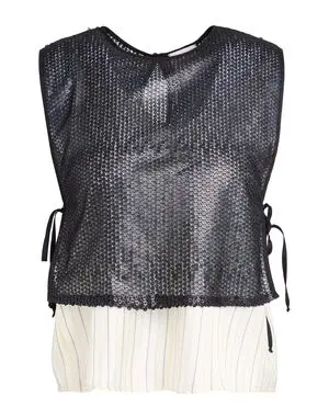 ALYSI Tulle And Chiffon Appliquéd Sleeveless Top - Black