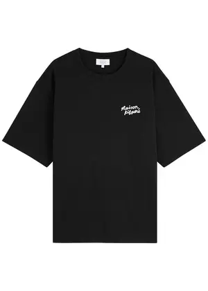 Maison Kitsuné Logo-embroidered Cotton T-shirt - Black