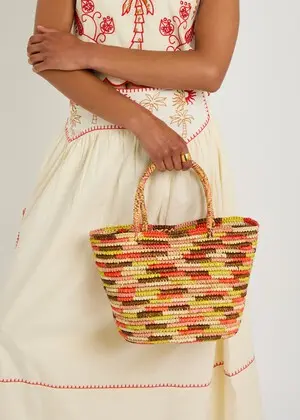 SENSI STUDIO Woven Striped Straw Tote