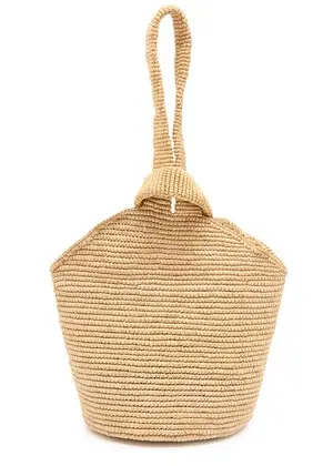 SENSI STUDIO Pull-through Mini Raffia Top Handle Bag - Beige