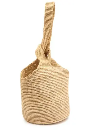 SENSI STUDIO Pull-through Mini Raffia Top Handle Bag - Beige