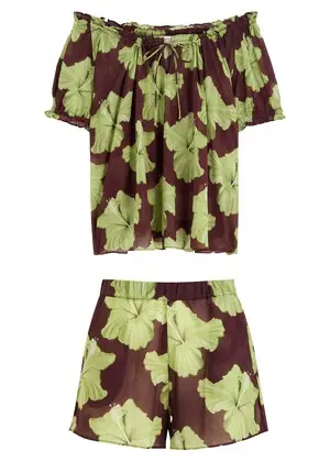 Desmond & Dempsey Floral-printed Cotton-voile Pyjama Set - Brown