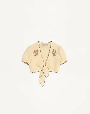 Valentino Garavani Valentino Embroidered Bow Cotton Top Birch/multicolour