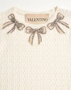 Valentino Garavani Embroidered Bow Cotton Top - Ivory