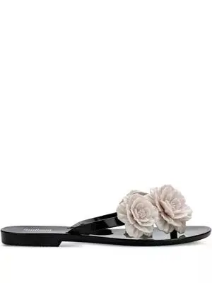 Melissa Harmonic Springtime Floral-embellished Flip Flops - Black