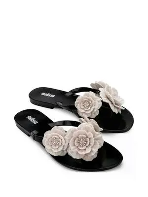 Melissa Harmonic Springtime Floral-embellished Flip Flops - Black