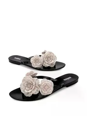 Melissa Harmonic Springtime Floral-embellished Flip Flops - Black