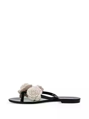 Melissa Harmonic Springtime Floral-embellished Flip Flops - Black