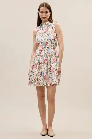 Rebecca Taylor Floral Cotton Shirt Dress - Ivory Multi