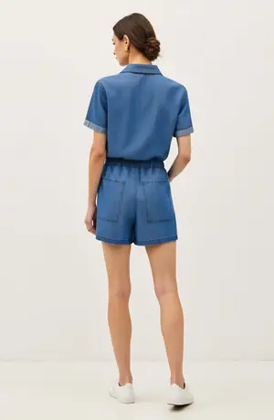 MODENAIRE Utility Denim Romper With Pockets
