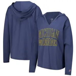 LEAGUE COLLEGIATE WEAR Michigan Wolverines Slub Long Sleeve V-neck Hoodie T-shirt - Navy