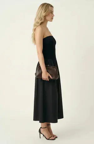 MODENAIRE Strapless Smocked Bodice Midi Dress With Pockets
