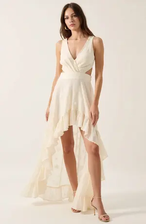 MODENAIRE High-low Ruffle Hem Dress With Cutout Waist