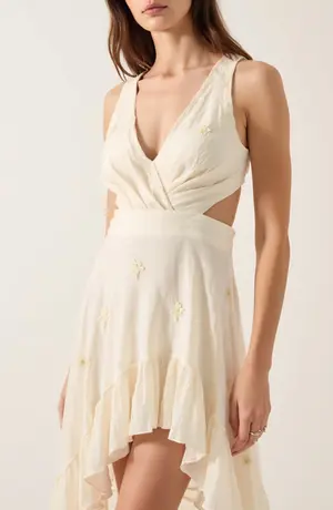 MODENAIRE High-low Ruffle Hem Dress With Cutout Waist