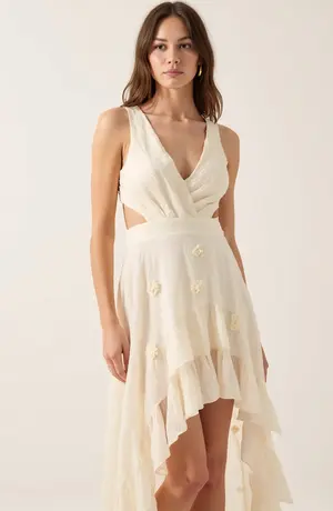 MODENAIRE High-low Ruffle Hem Dress With Cutout Waist