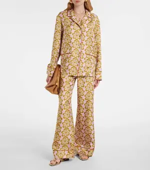 La DoubleJ Floral Silk Twill Pajama Pants
