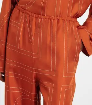 TOTEME Monogram Silk Twill Pajama Pants - Orange