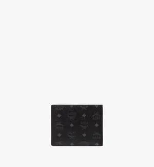 Mcm Aren Bifold Wallet With Card Case In Visetos - Black