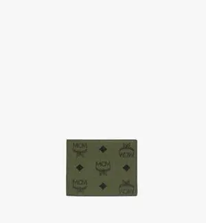 Mcm Aren Bifold Wallet With Card Case In Visetos - Khaki Moss