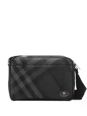Burberry Checked Messenger Bag - Black