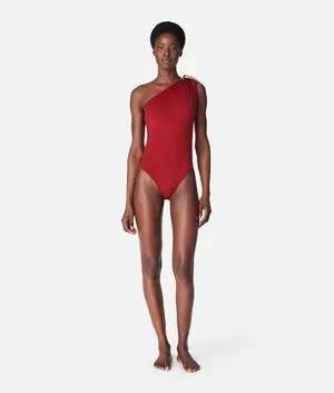 BOTTEGA  VENETA Stretch Nylon One-shoulder Swimsuit - Lava