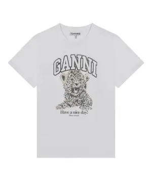 GANNI Organic Cotton Leopard Print T-Shirt Multicolor
