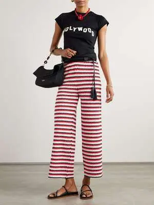 La DoubleJ Cropped Wide-leg Jacquard-knit Pants - Red