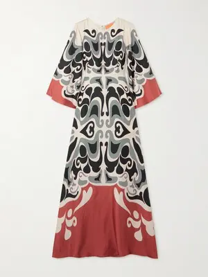 La DoubleJ Printed Silk-twill Maxi Dress - Neutrals