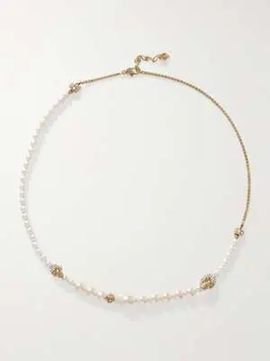 Alexander McQueen Gold-tone Crystal And Faux Pearl Necklace - White