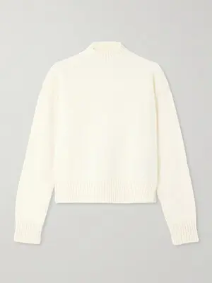 JIL SANDER Wool Mock Neck Sweater - Neutrals