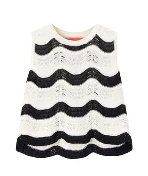 La DoubleJ Striped Pointelle-knit Cotton Top