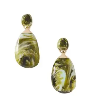 Dinosaur Designs River Rock Large Gold-tone Resin Drop Earrings - Green