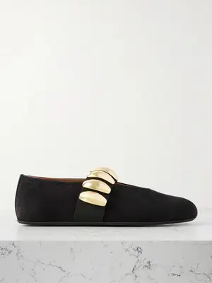 Alaïa Embellished Suede Ballet Flats - Black