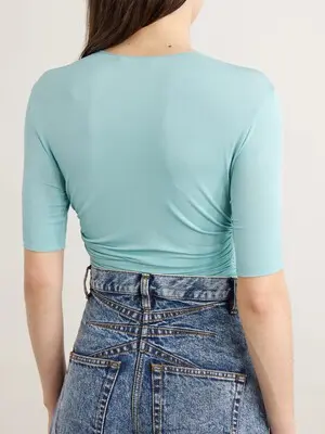 Alaïa Ruched Stretch-jersey T-shirt - Blue